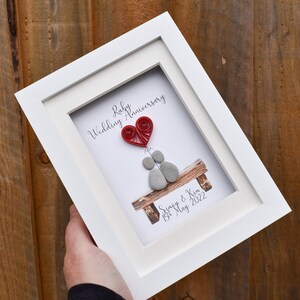 Personalised Ruby Wedding Anniversary Pebble Art Picture, Personalized ...