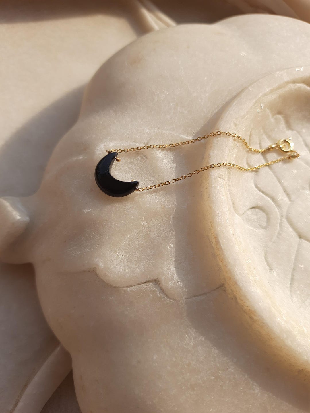 Black Onyx Luna Moon Bracelet for Women Dainty Gemstone on Gold Plated ...