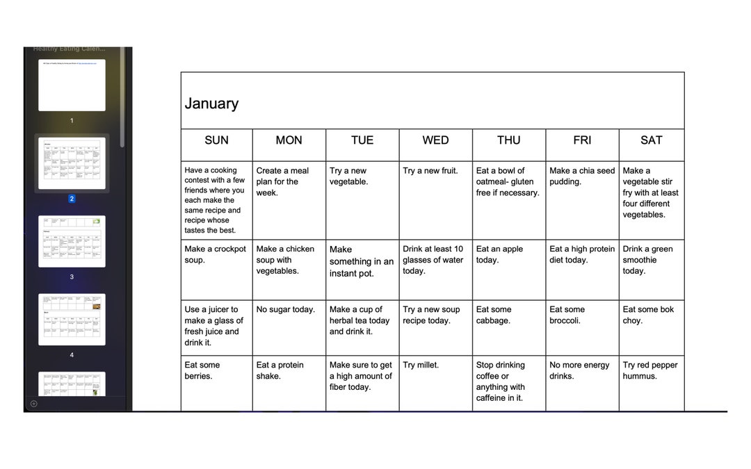Healthy Eating Calendar, 365 Daily Ideas (printable PDF) - Etsy
