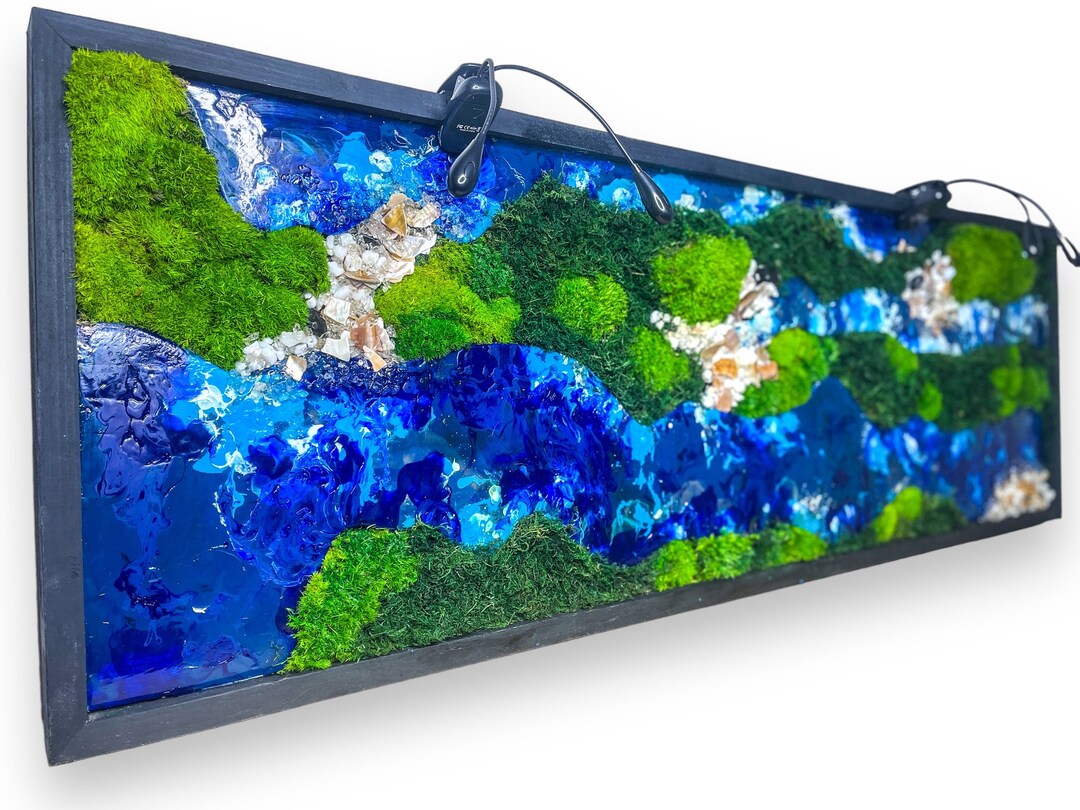 Resin Wall Decor Textured Wall Art Resin Ocean. Mood Moss Art Preserved ...