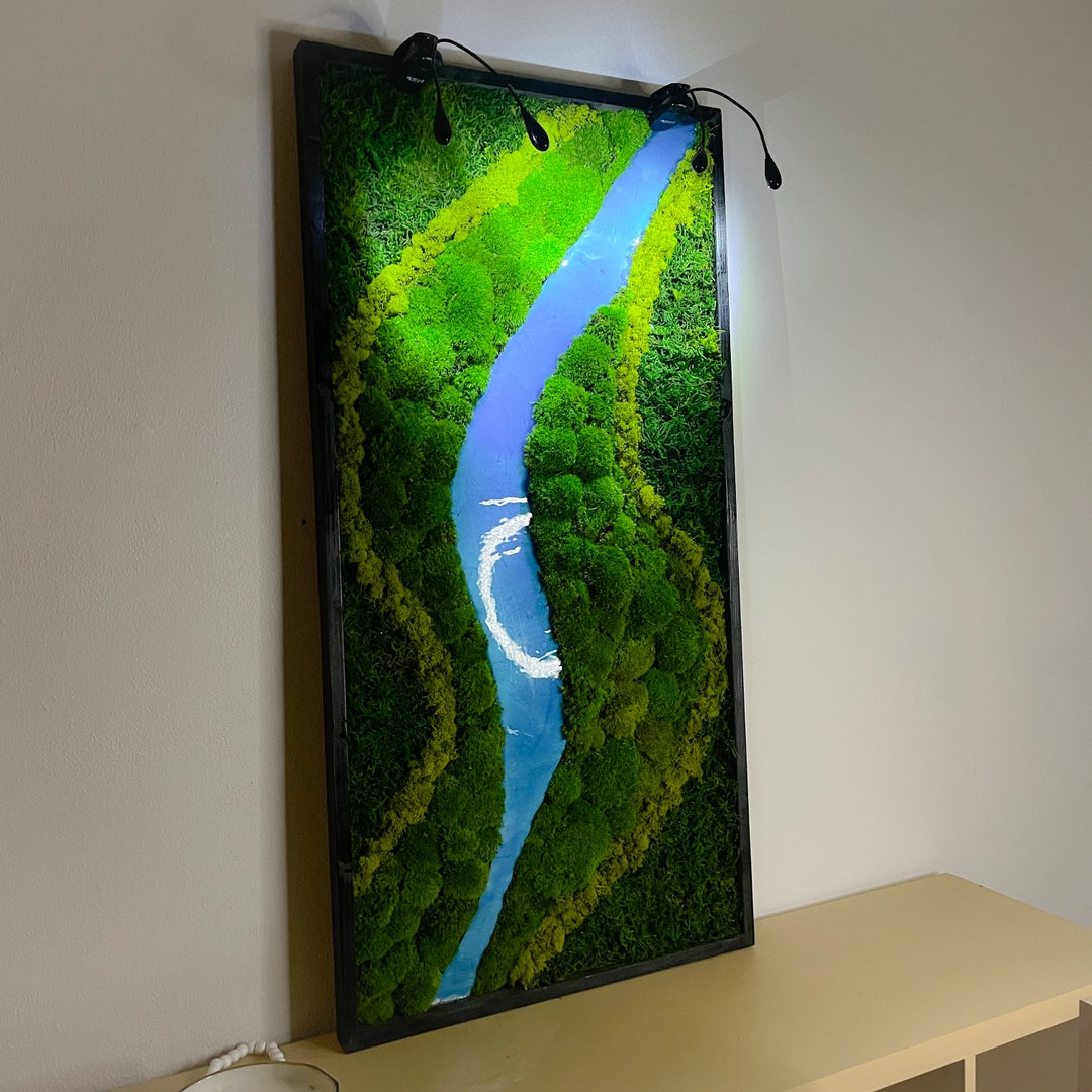 Beautiful Preserved Moss Artwork With LED Wall Art Live Moss LED Lights ...