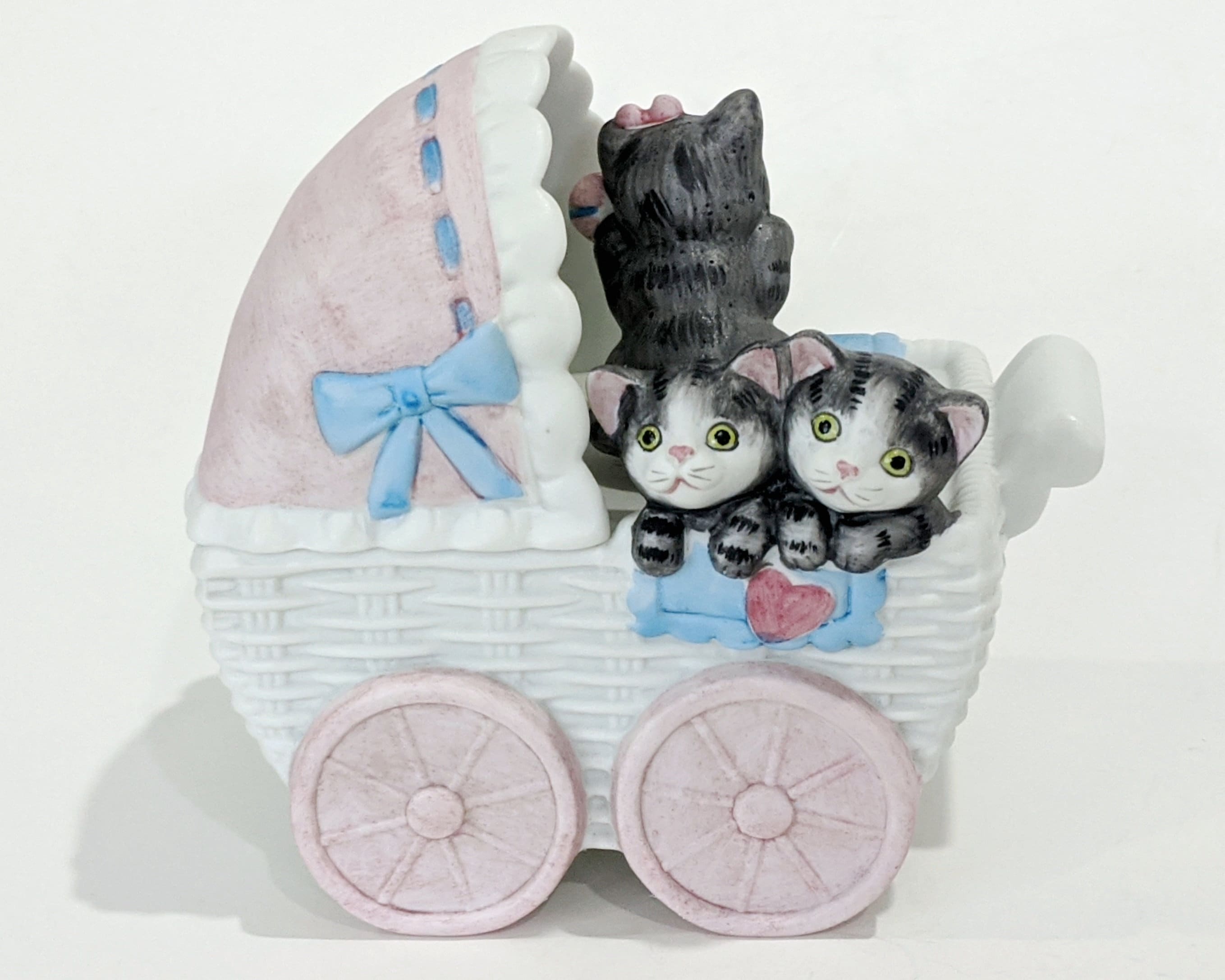 Cat Music Box it's a Small World Kittens Baby Carriage Ceramic Pink ...