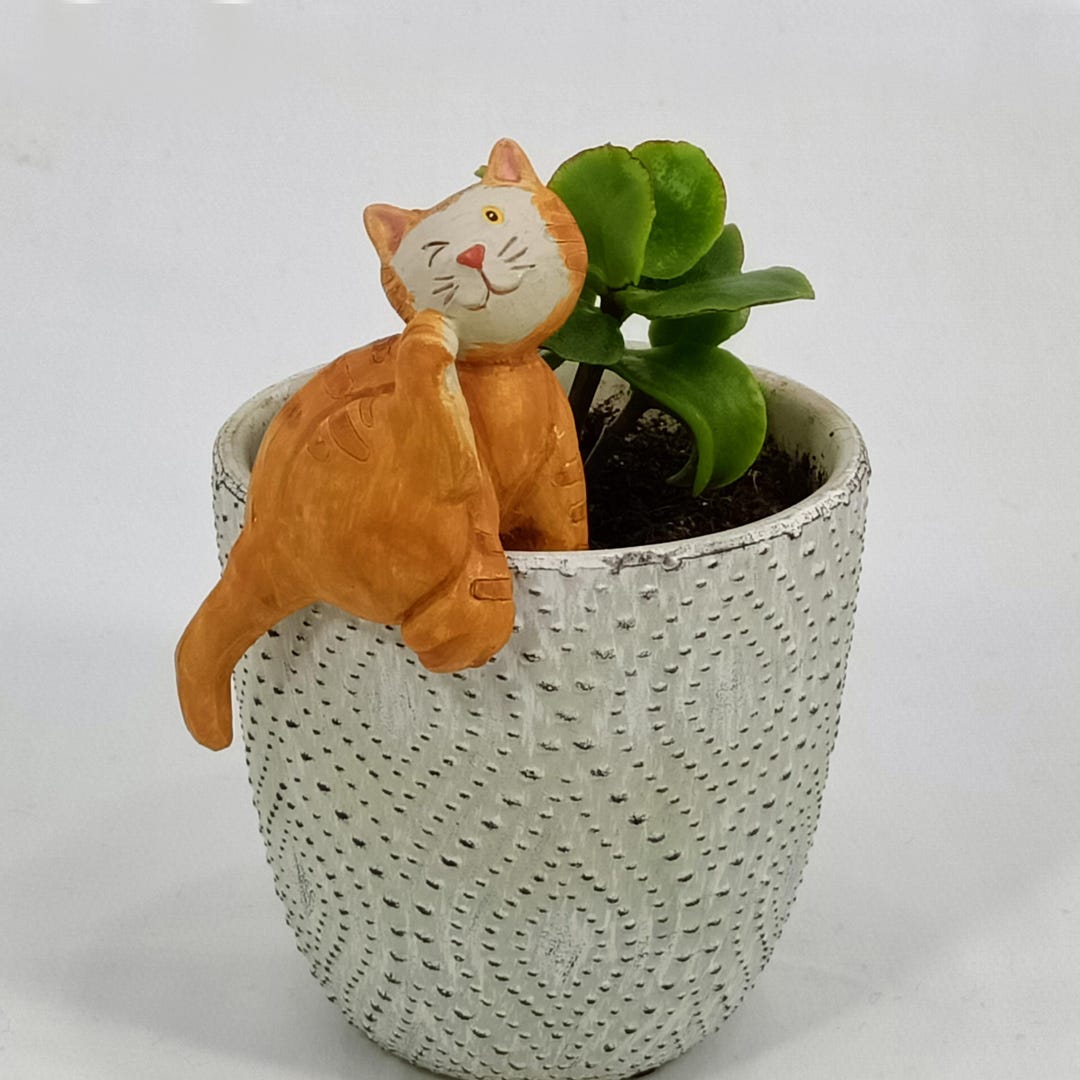 Cat Figurine Hugger Tiger Cat Flower Pot Hugger Orange Tiger Cat ...