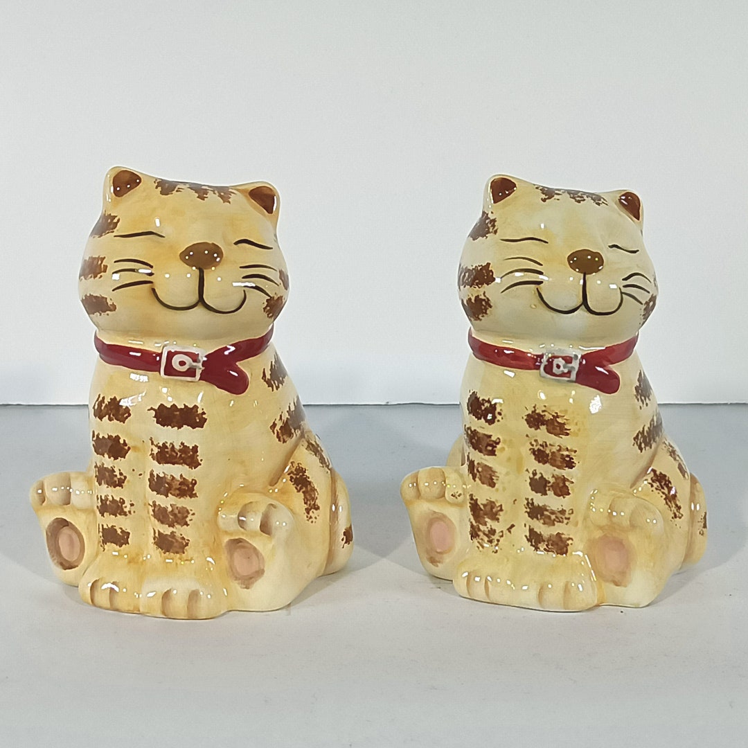 Cat Salt Pepper Cats Ceramic Yellow Tiger Cats Large Cat Lover Gift ...