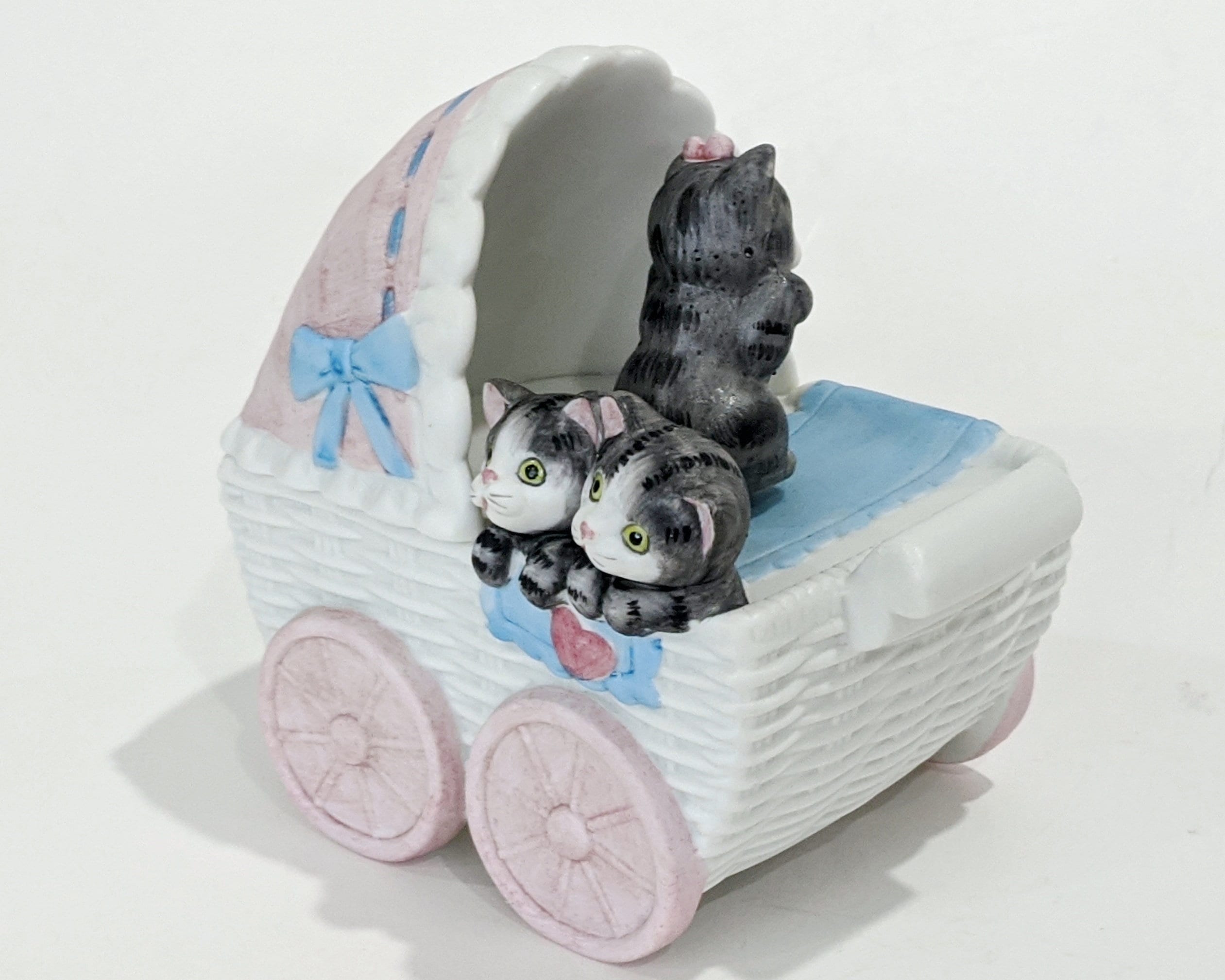 Cat Music Box it's a Small World Kittens Baby Carriage Ceramic Pink ...