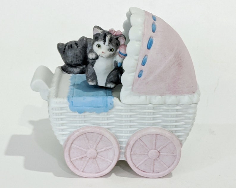 Cat Music Box it's a Small World Kittens Baby Carriage Ceramic Pink ...