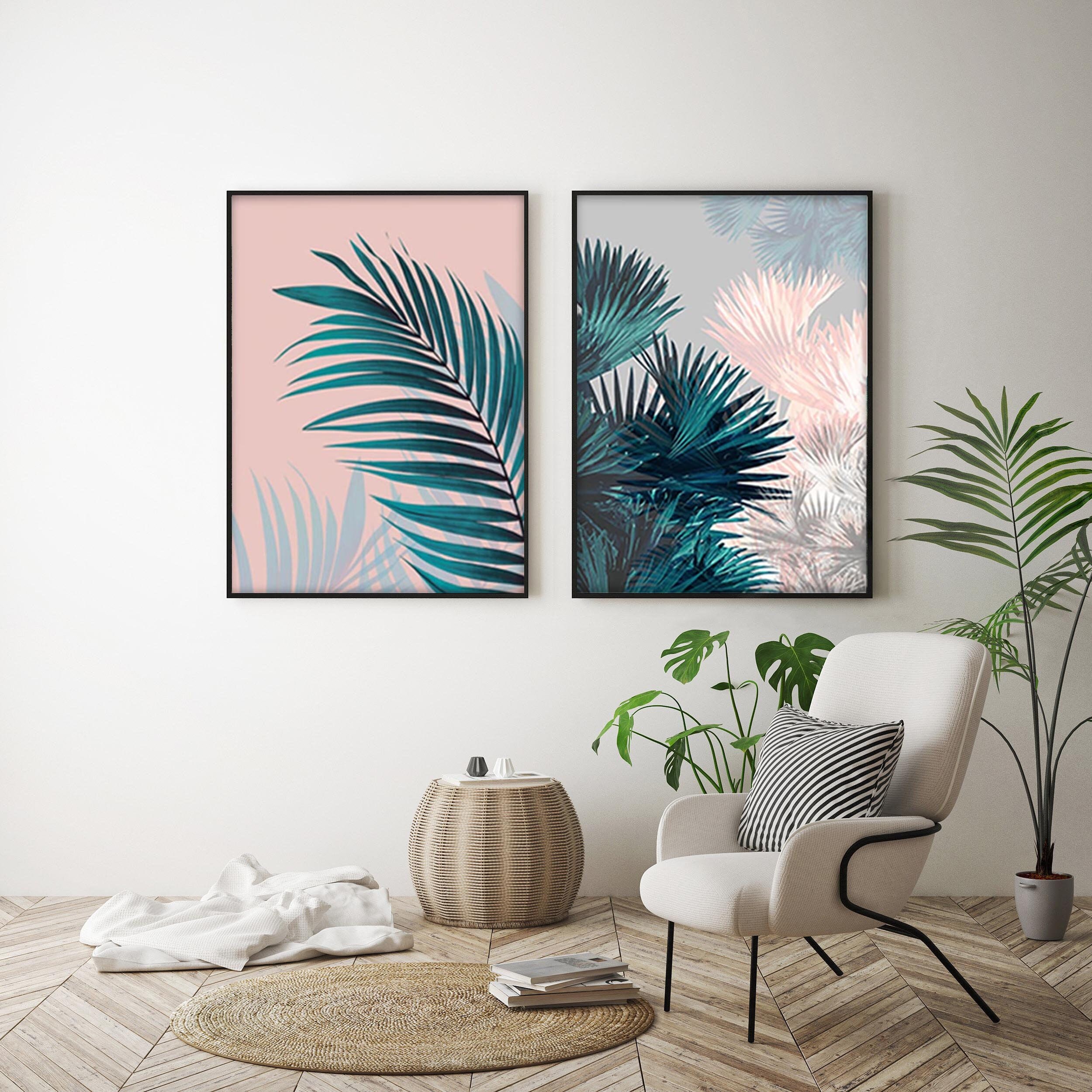 Set of 2 Tropical Print, Tropical Poster, Leaf Prints, Palm Leaves ...