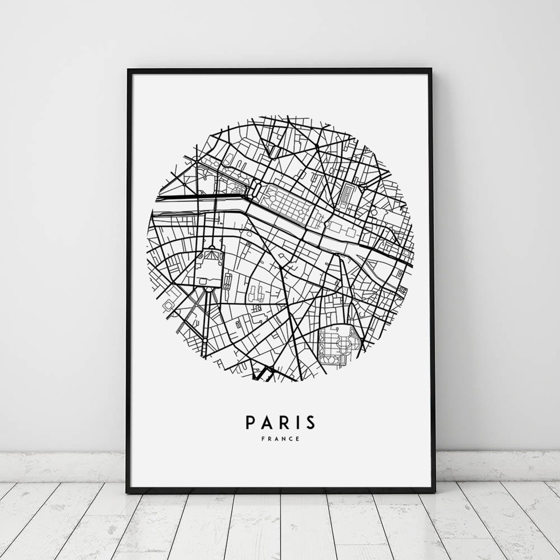Paris Map Paris Print Map Print Paris Poster Paris | Etsy