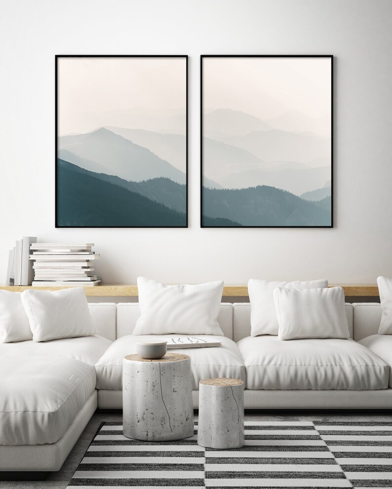 Set of 2 Mountain Poster Landscape Print Scandinavian Print | Etsy