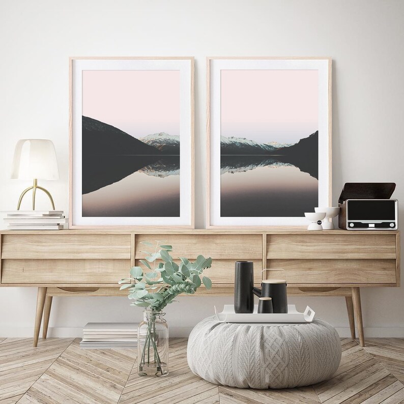 Set of 2 Mountain Lake Prints Sunset Landscape Printsmodern - Etsy