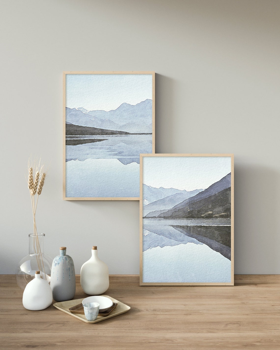 Blue Lake Painting Prints, Landscape Watercolor Prints, Lake Mountain ...