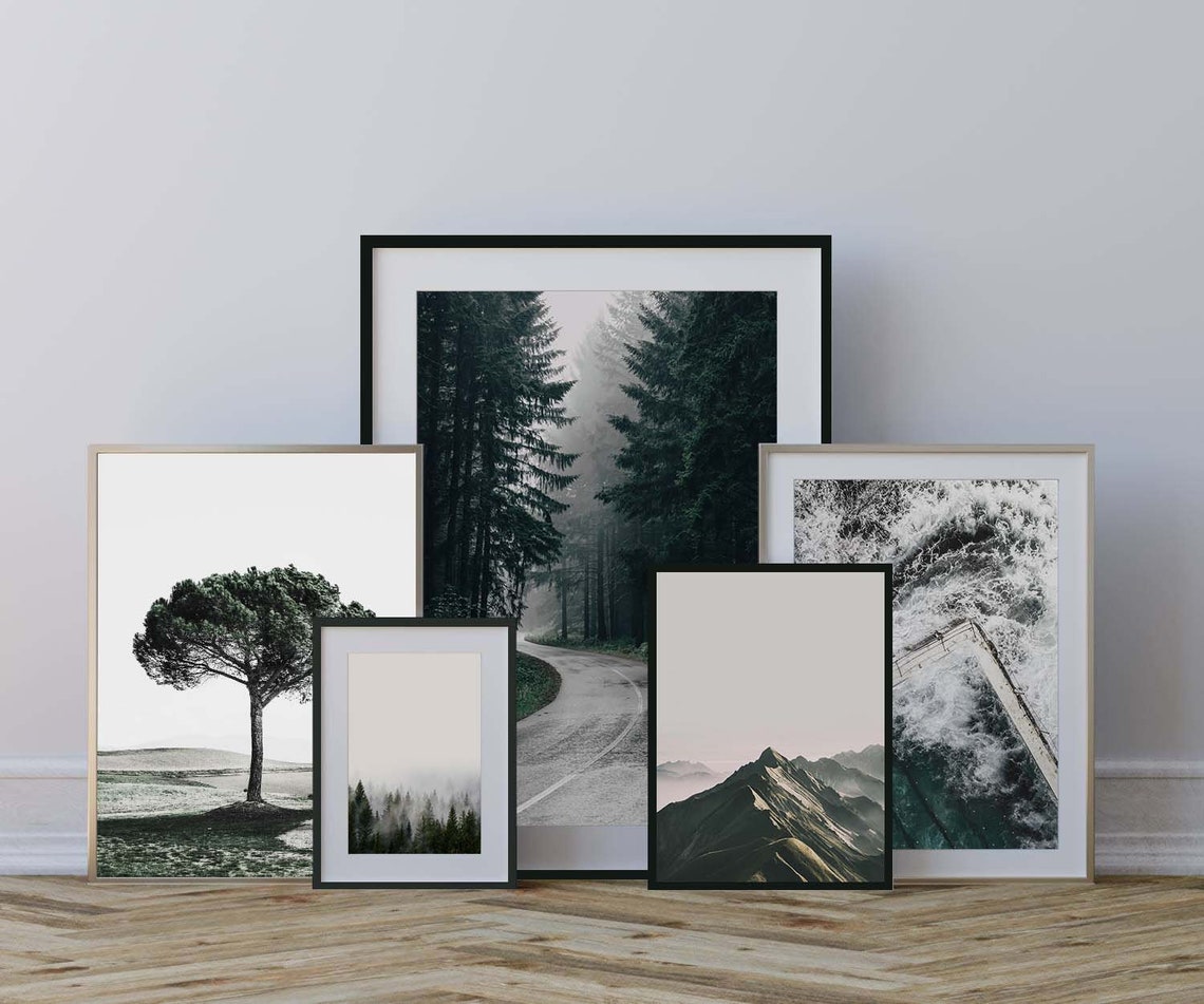 Forest Print Set, Mountain Set, Set of 5 Prints, Large Print, Landscape ...