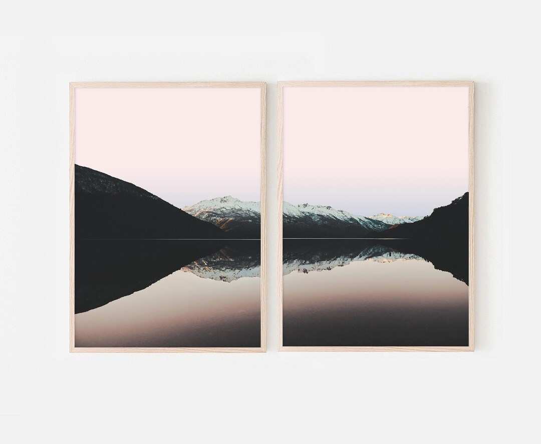 Set of 2 Mountain Lake Prints, Sunset Landscape Prints,modern Wall Art ...