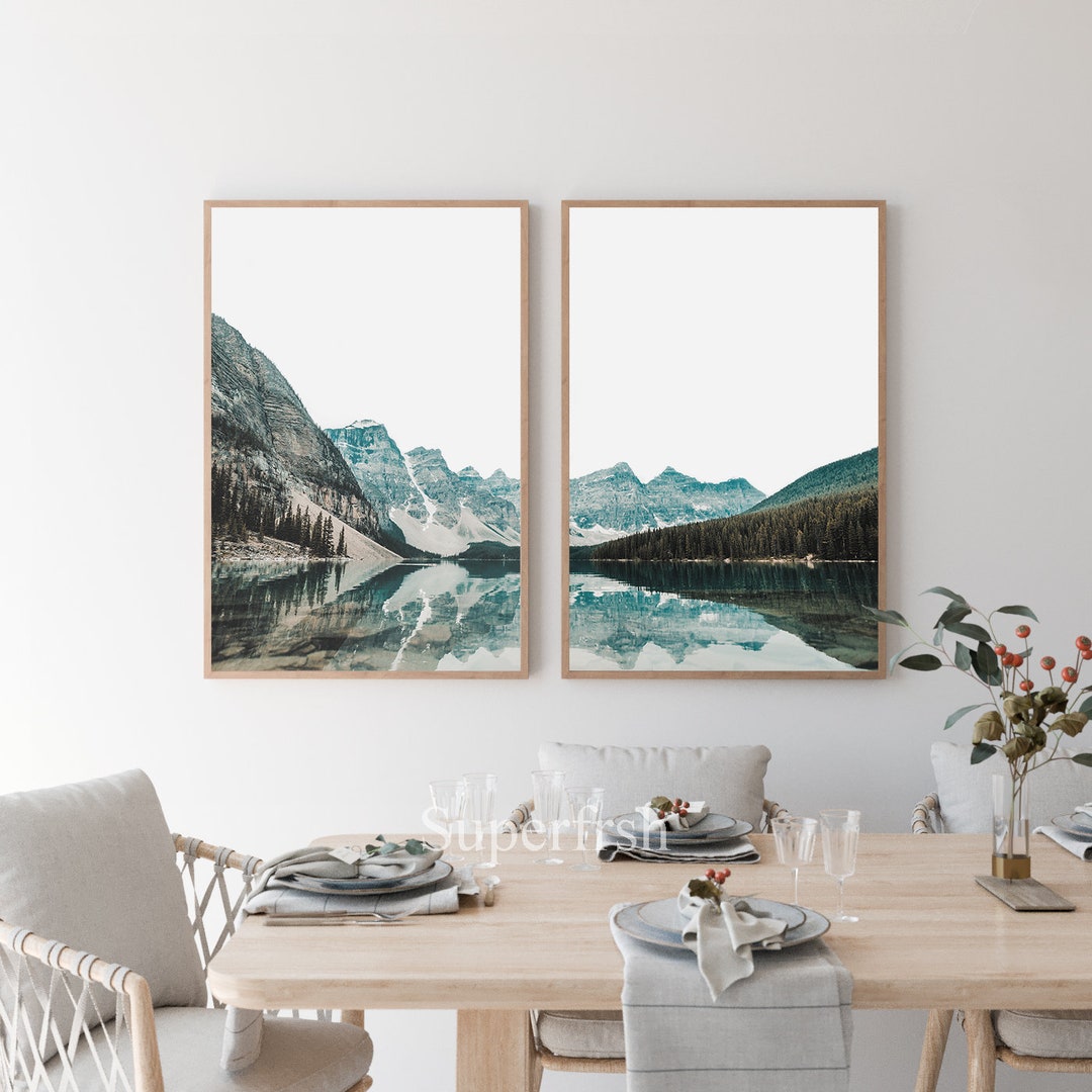 Mountain Lake Print,modern Wall Art,landscape Set Print,mountain Set ...