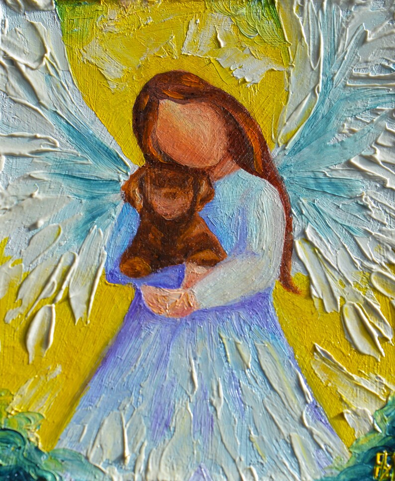Angel Painting Angel With Dog Christmas Angels Art Guardian | Etsy