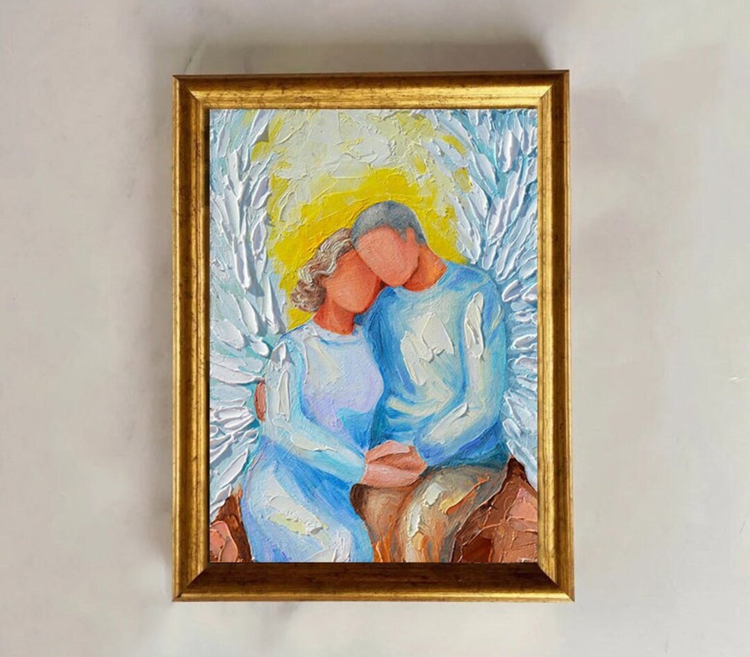 Lovers Oil Painting: Romantic Couple, Angels Hugs, Impasto Art - Etsy