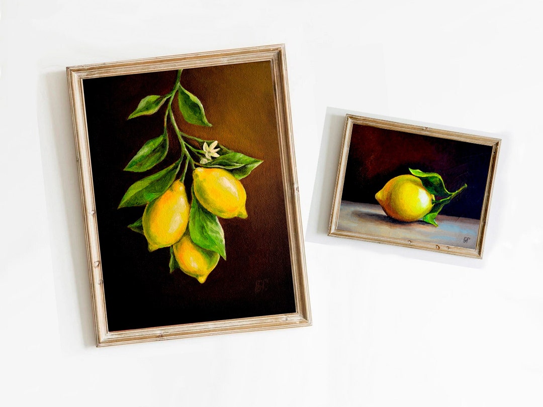 Lemon Oil Painting, Moody Lemon Art, Lemons Art Bundle 2, Still Life ...