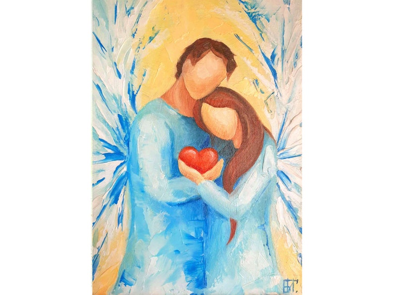 Angels Painting, Couple Art, Angels in Love, Christmas Angel With Heart ...