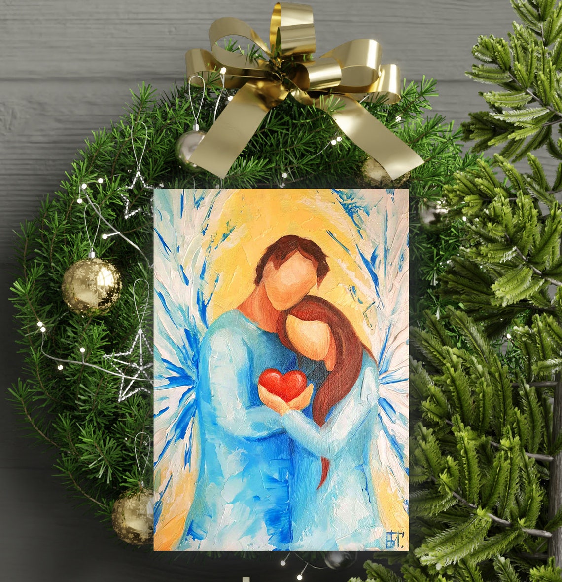 Angels Painting Couple Art Angels in Love Christmas Angel | Etsy