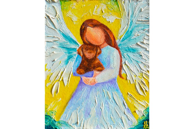 Angel Painting Angel With Dog Christmas Angels Art Guardian | Etsy