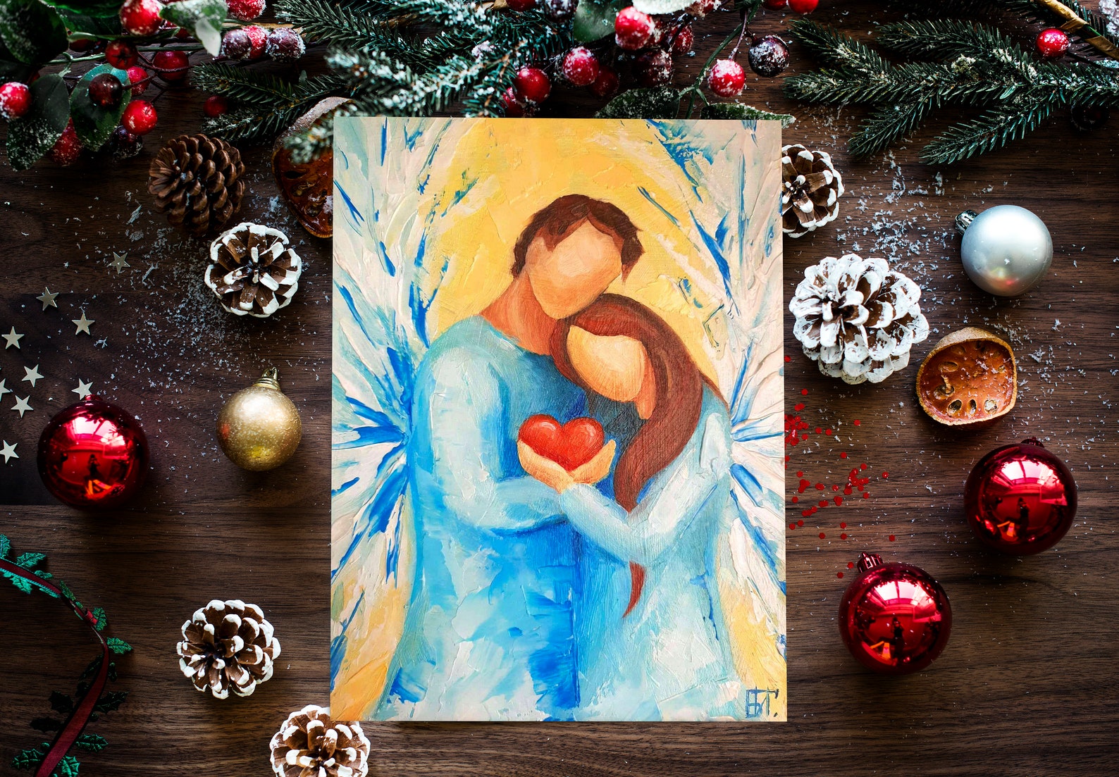 Angels Painting, Couple Art, Angels in Love, Christmas Angel With Heart ...