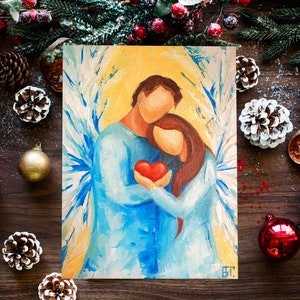 Angels Painting, Couple Art, Angels in Love, Christmas Angel With Heart ...