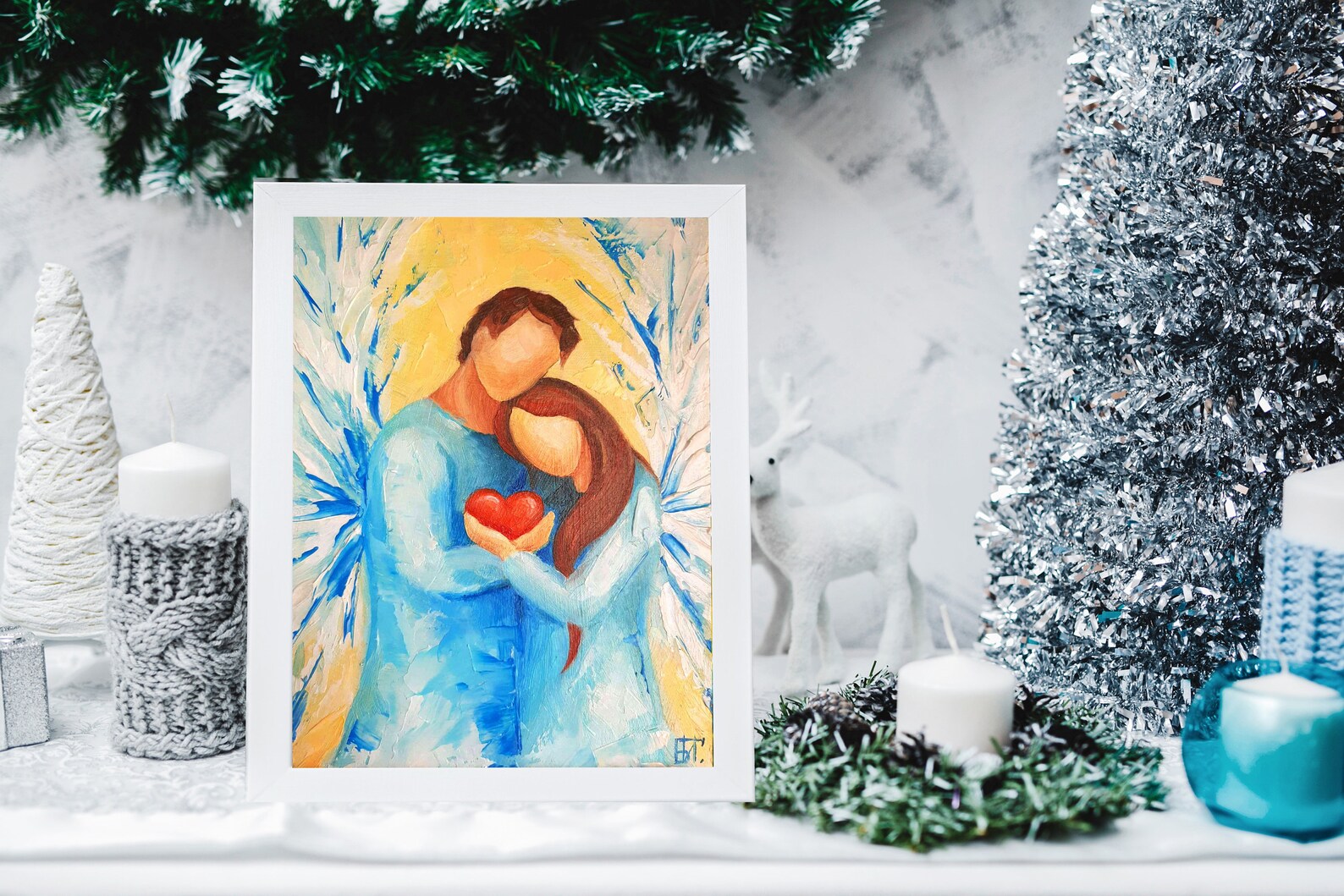 Angels Painting Couple Art Angels in Love Christmas Angel - Etsy