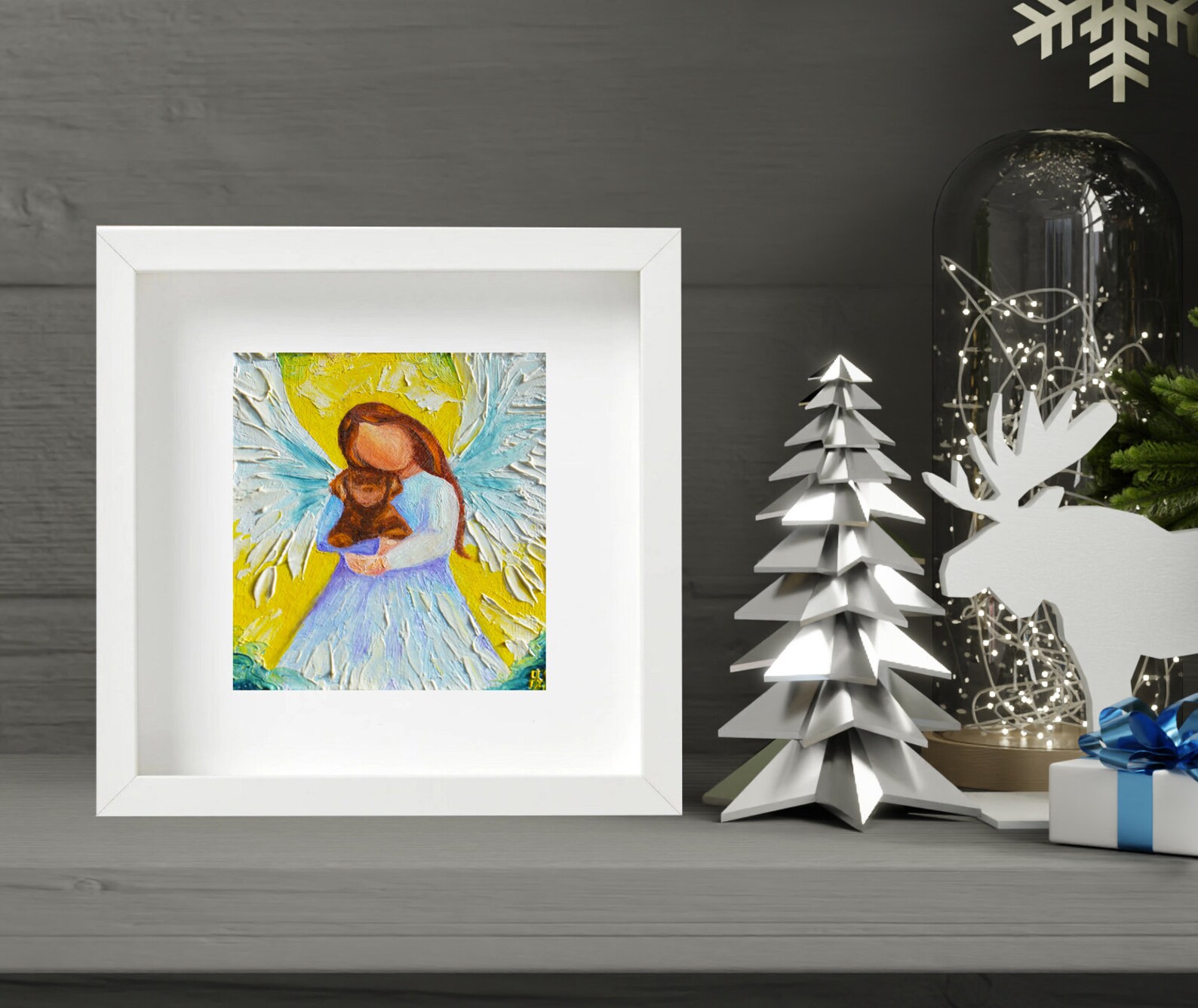 Angel Painting Angel With Dog Christmas Angels Art Guardian | Etsy