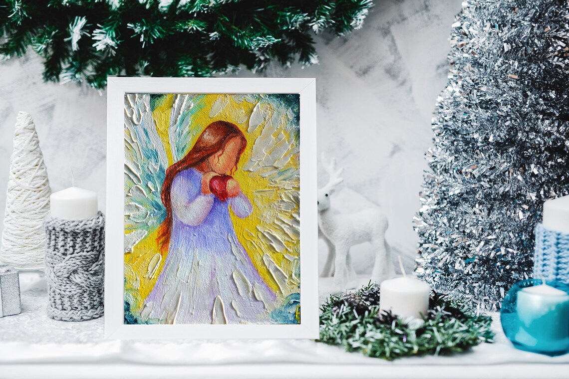 Angel Painting, Angels Art Original Oil Painting Angel With Heart ...
