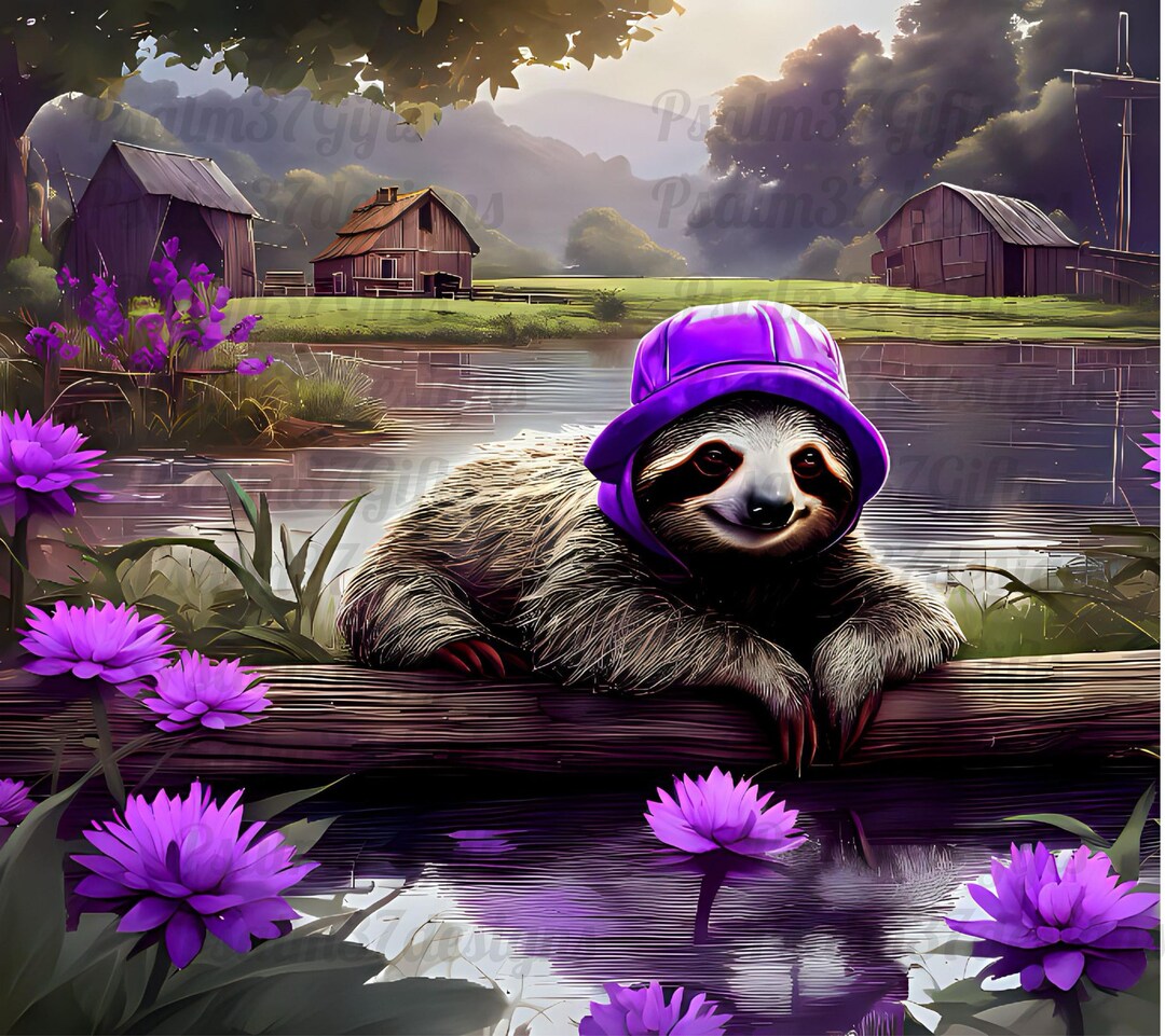 3D Adorable Baby Sloth Png Purple Hat Flowers Sippy Cup Baby Bottle ...