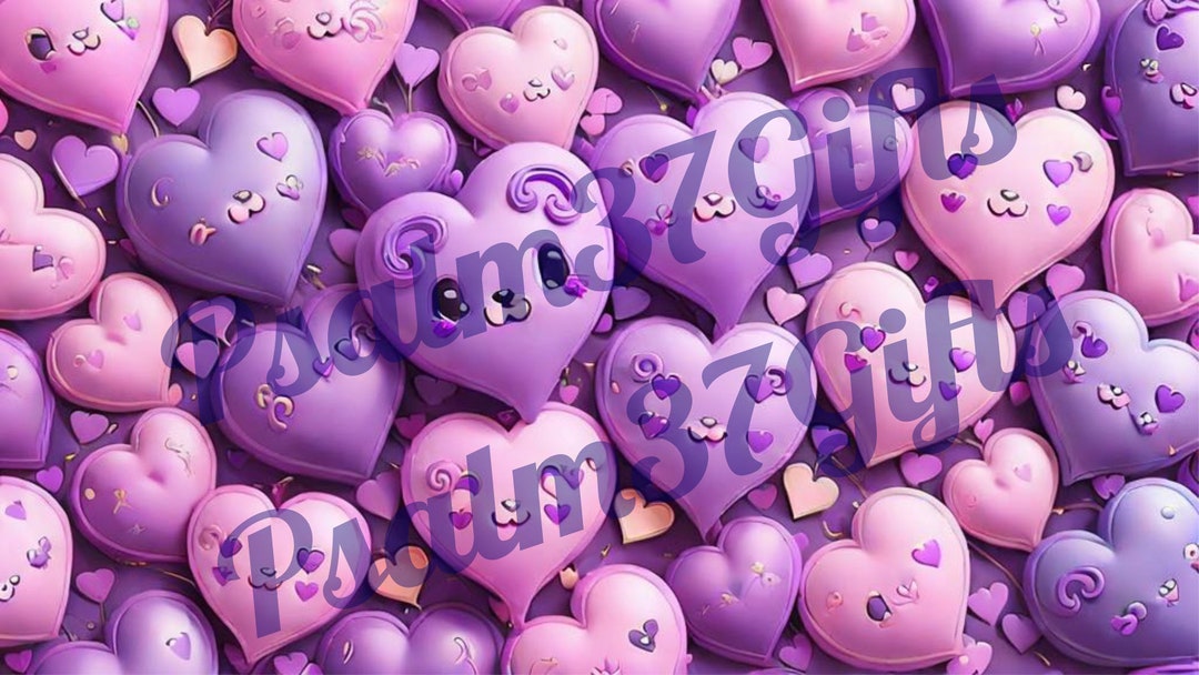 3D Purple & Pink Hearts Cute Face Background Graphic Sublimation PDF ...