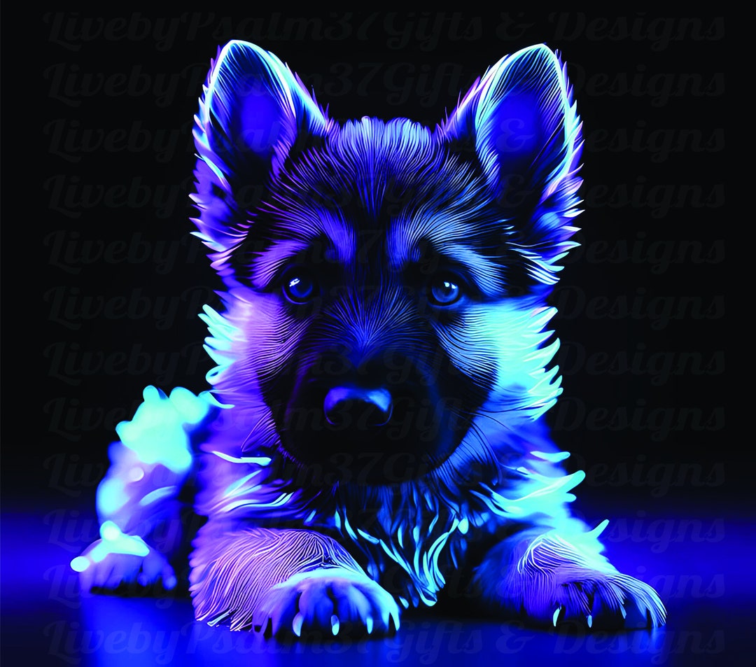3D German Shepherd Puppy Png Neon Purple Teal Sublimation Sippy Cup ...