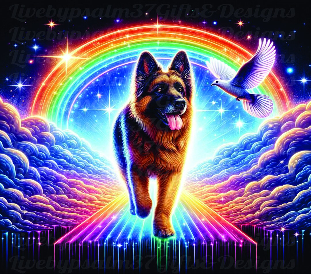 German Shepherd Png Crossing Rainbow Bridge Sublimation Tumbler Wrap ...