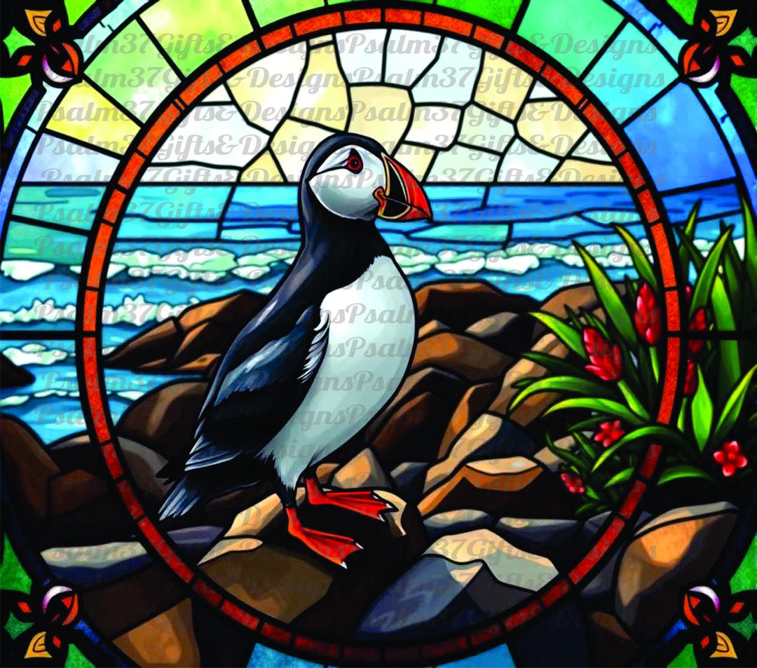 AI Stained Glass Puffin Graphic Png PDF Jpeg Sublimation Tumbler Wrap ...
