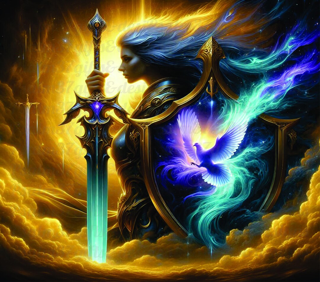 Prophetic Art Woman Warrior of God Sword of the Spirit Shield of Faith ...