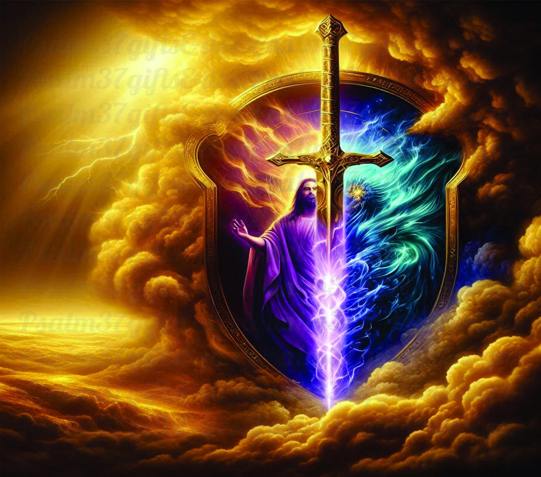 Sword of the Spirit Shield of Faith Jesus Golden Purple Teal Electrical ...