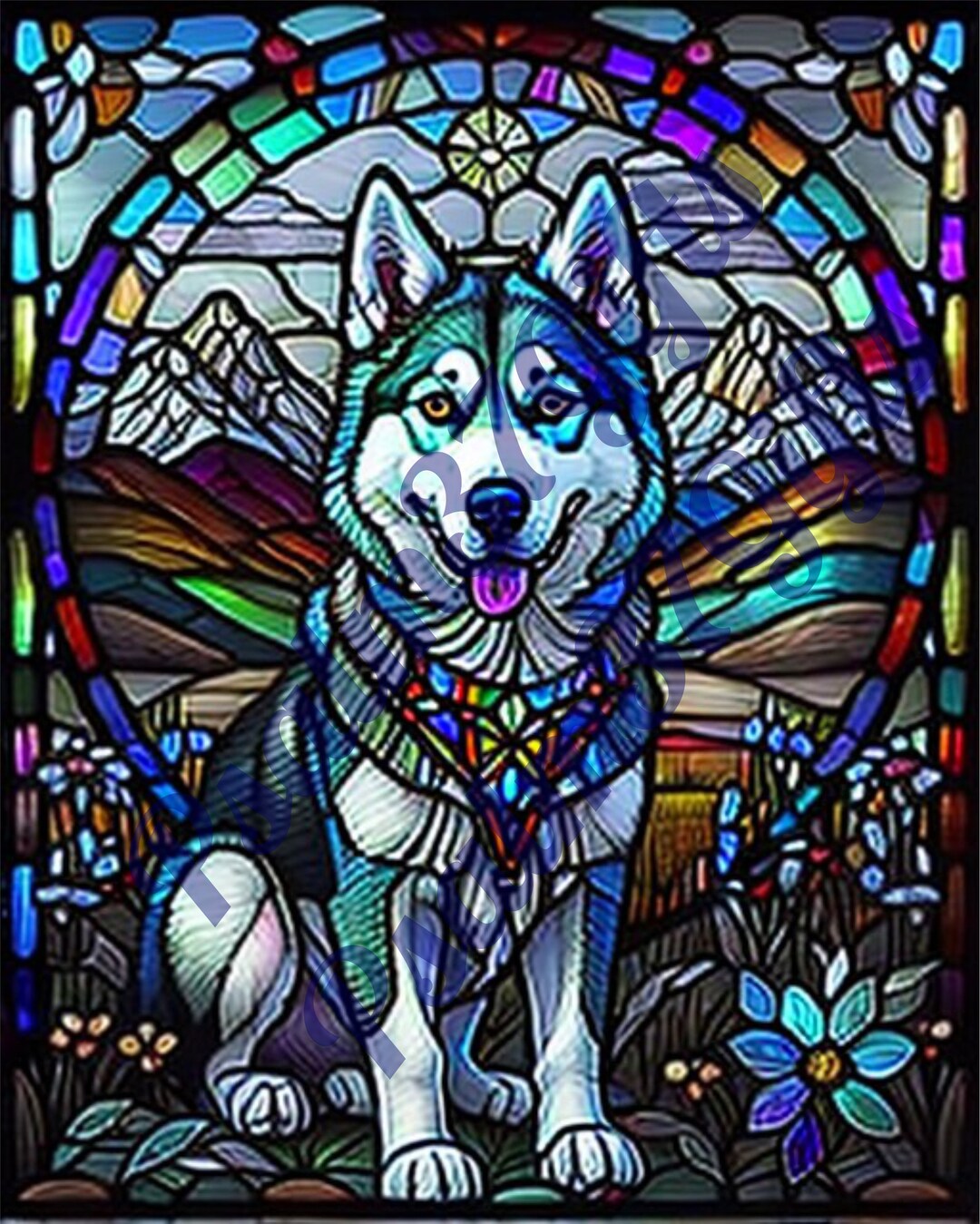 Stained Glass Siberian Husky Graphic PDF Jpeg PNG Sublimation Craft ...
