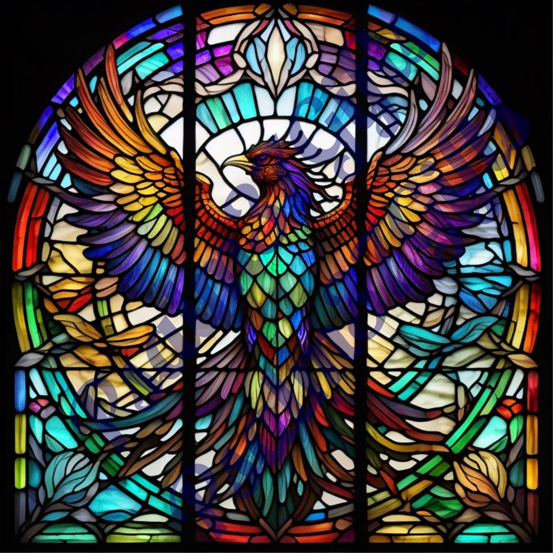 Stained Glass Phoenix Graphic PDF Jpeg PNG Sublimation Craft Project ...