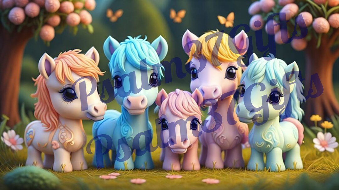 3D Baby Ponies Purple Blue Background Graphic Sublimation PDF Jpeg PNG ...