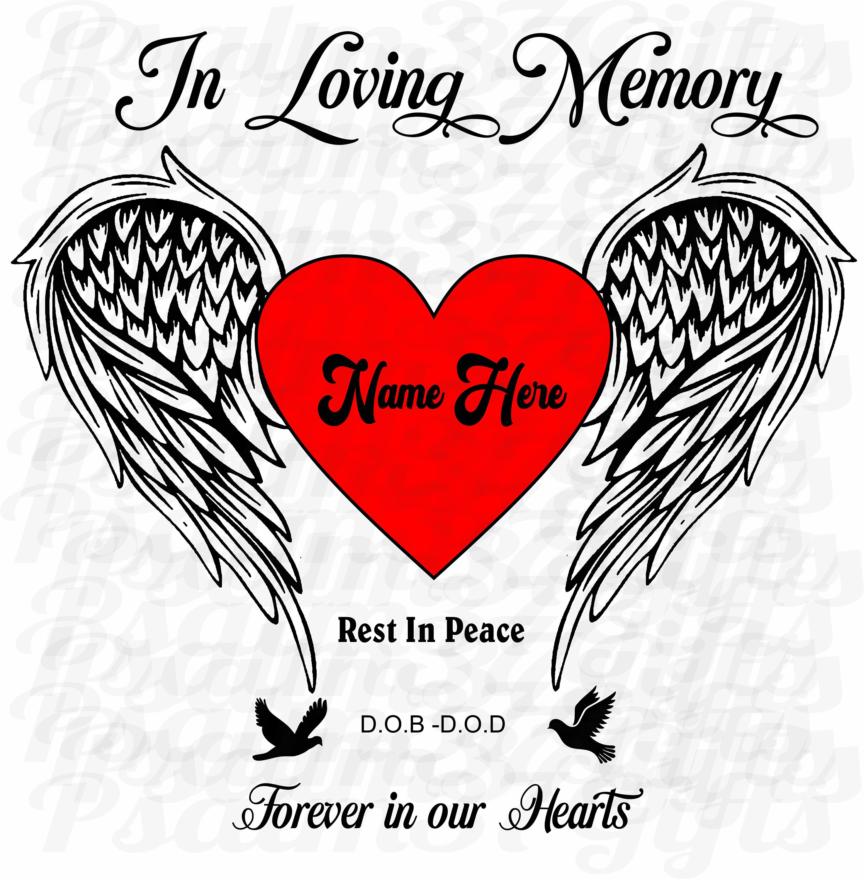 In Loving Memory Angel Wings Heart Forever in Our Hearts - Etsy