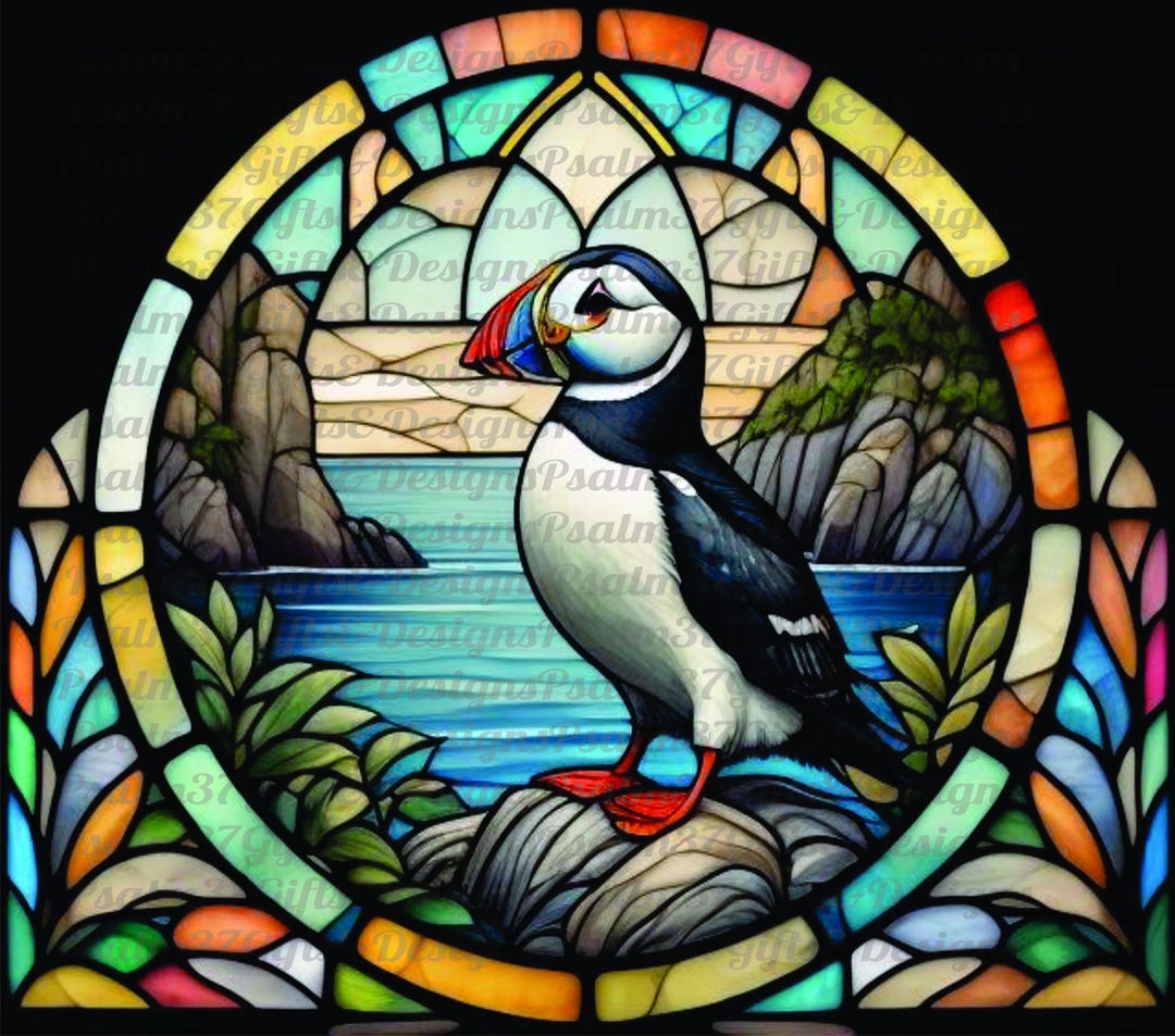 AI Stained Glass Puffin Graphic Png PDF Jpeg Sublimation Tumbler Wrap ...