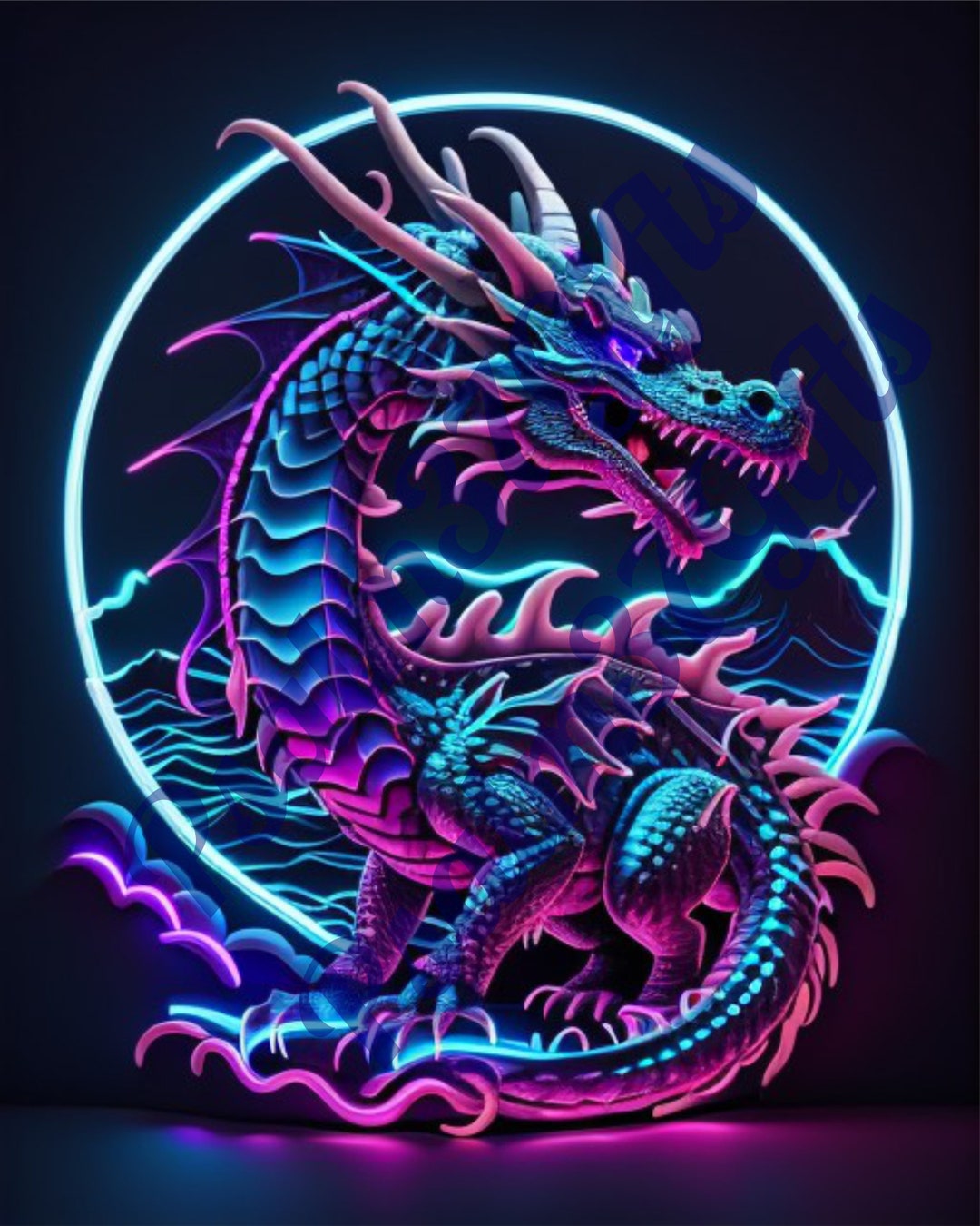 Neon Dragon Purple Blue Graphic PDF Jpeg PNG Sublimation Digital ...