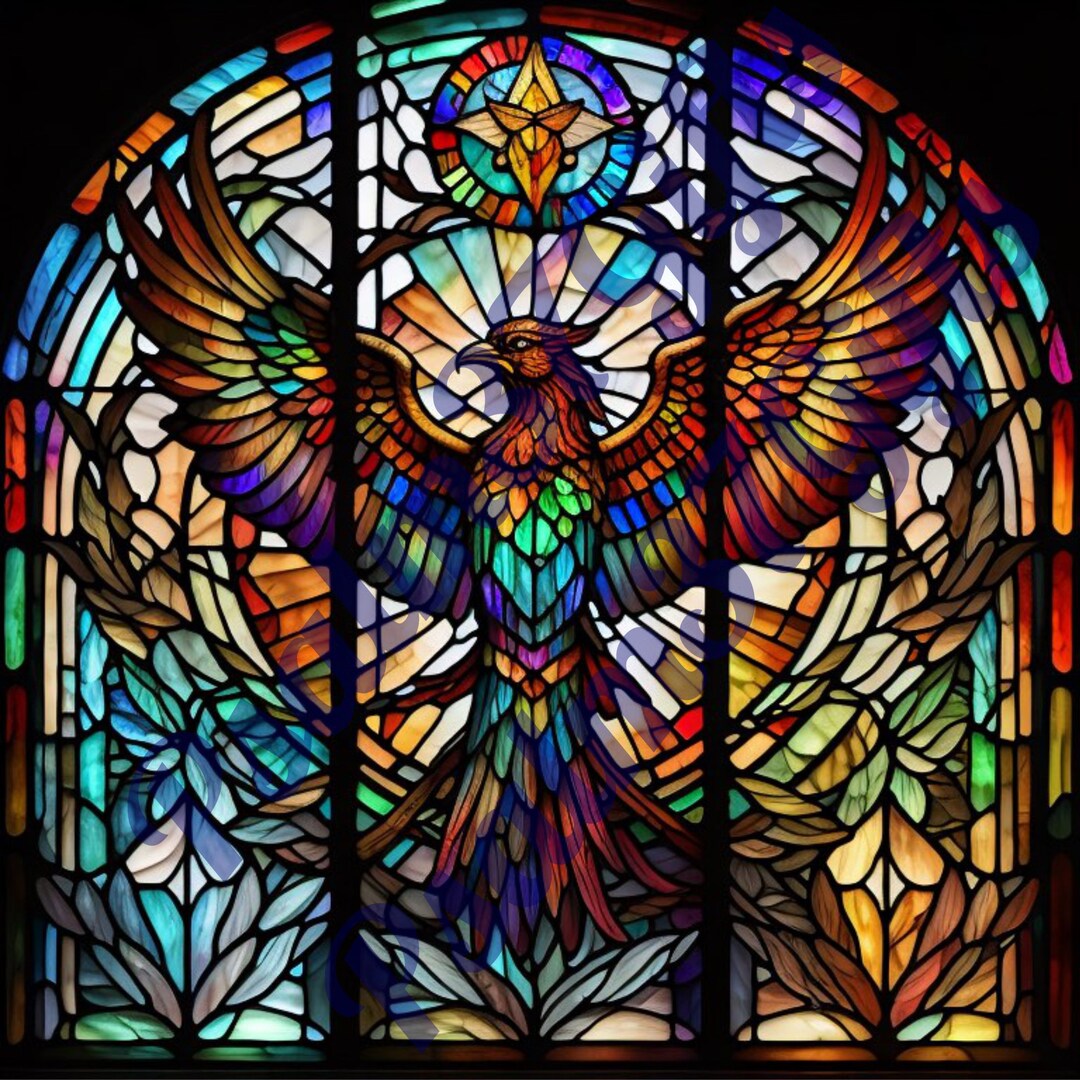 Stained Glass Phoenix Graphic PDF Jpeg PNG Sublimation Digital Instant ...