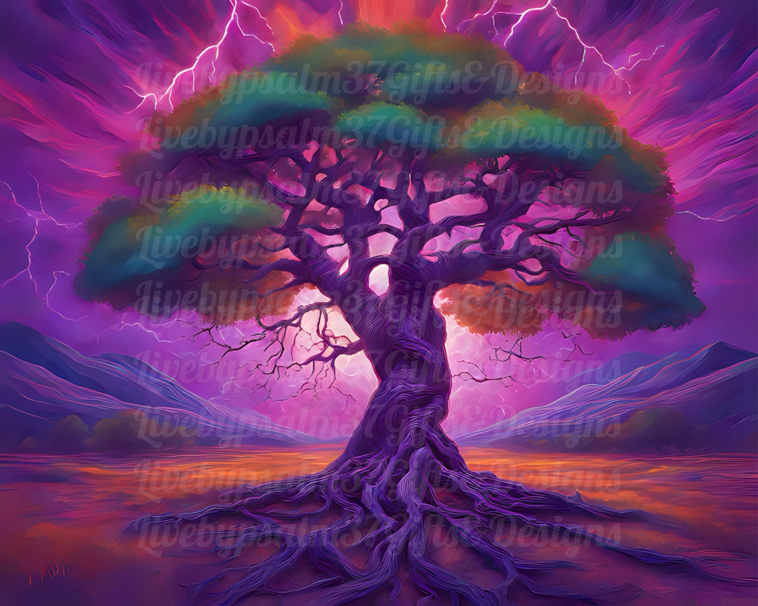 3D Tree of Life Purple Electrical Storm Biochemical Filament Premium AI ...