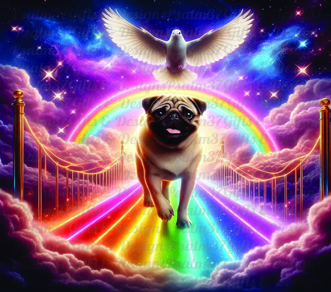 Pug Crossing Over Rainbow Bridge Png Sublimation Memorial Pillows ...