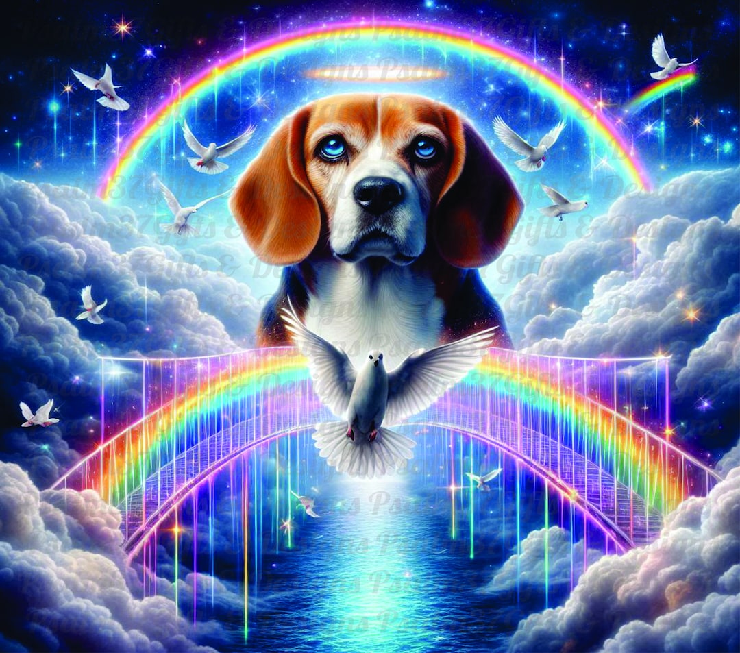 Beagle Crossing Rainbow Bridge Png Sublimation Memorial Pillows ...