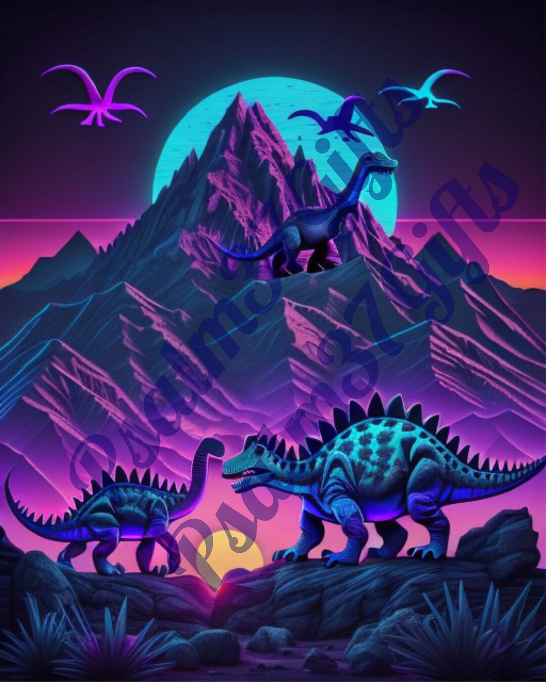 Neon Dinosaurs Graphic PDF Jpeg PNG Sublimation Digital Instant ...