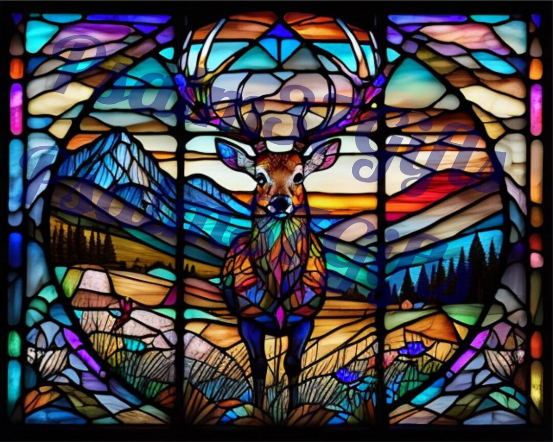 Stained Glass Deer Buck Rack Sublimation Graphic PDF Jpeg PNG Instant ...