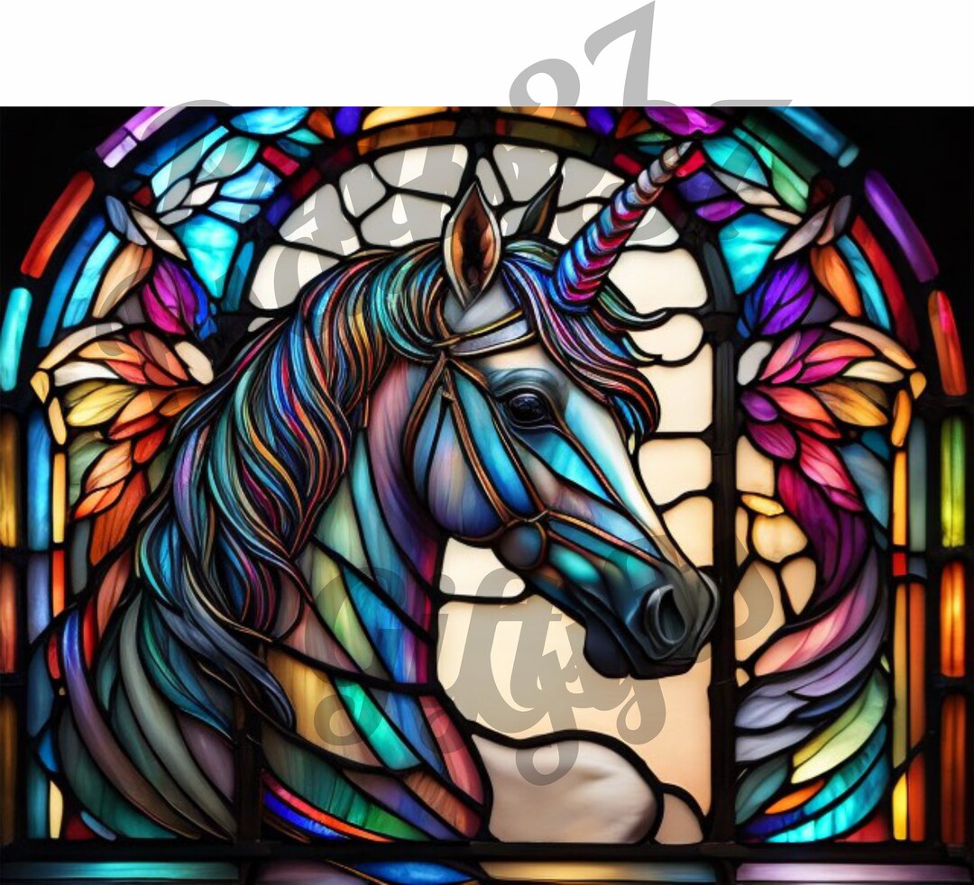 AI 3D Rainbow Unicorn Stained Glass Graphic Jpeg Pdf Sublimation ...