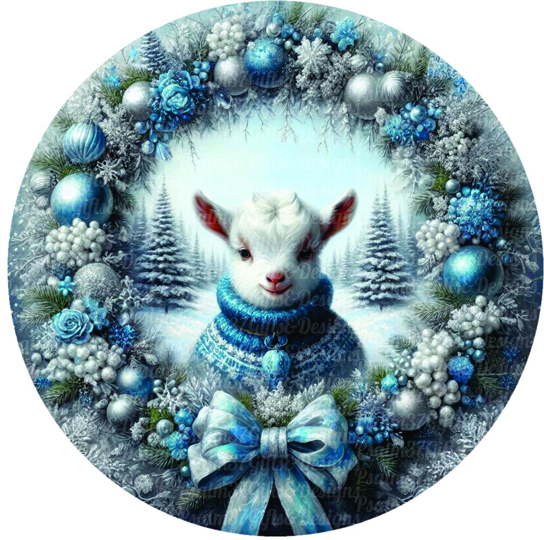 Baby Goat Circle Png Christmas Wreath Jpg Pdf Sublimation Wind Spinner ...